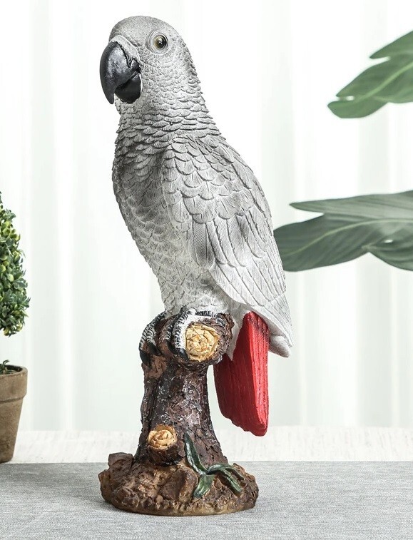African Grey Parrot Bird Statue Fairy Sculpture Tabletop Figurine Home ...