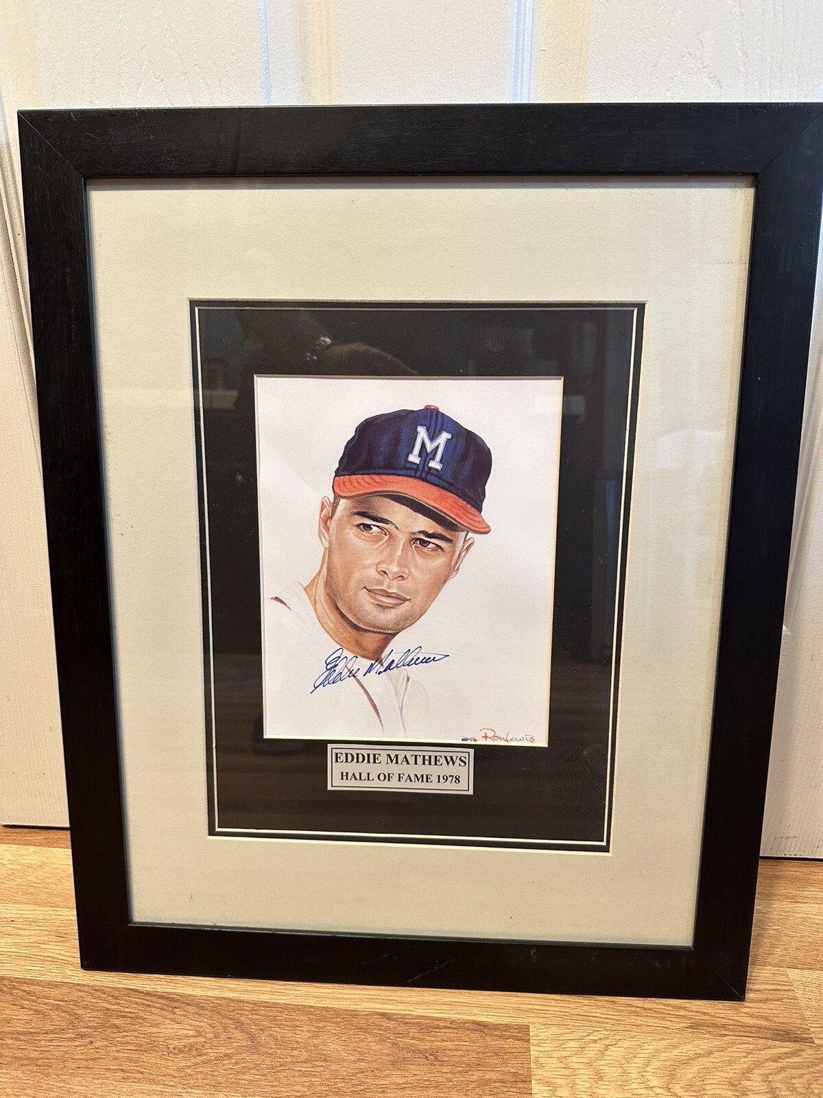 EDDIE MATHEWS Signed Signature Print 22 1/2 X 18 1/2 Very Rare Hard To ...