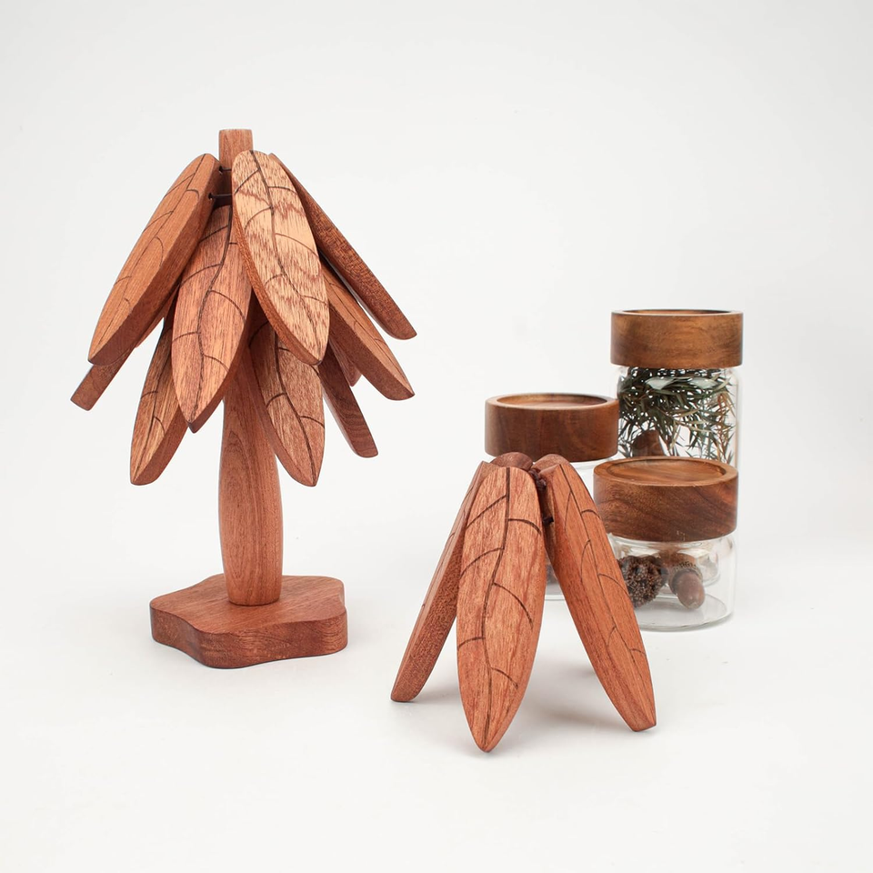 4Pcs Wooden Tree Coasters, Artisanal Wooden Coasters Trivets Set Wooden ...