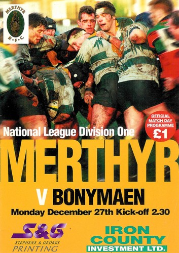 Merthyr v Bonymaen 27 Dec 1999 Wern Field, Merthyr Tydfil RUGBY ...