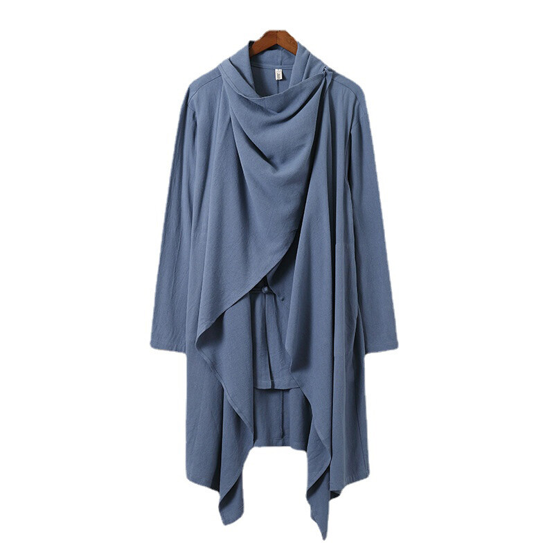 Men Retro Chinese Tang Top Robe Long Sleeve Cotton Linen Hanfu Cape ...