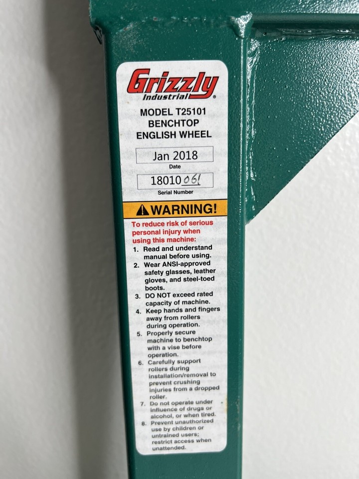 Grizzly Industrial Model T25101 15” Benchtop English Wheel - READ | eBay
