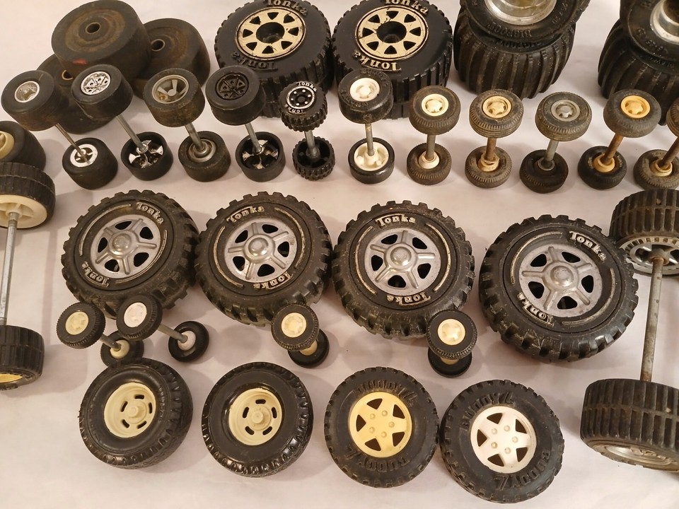 Over 70 Pcs. Lot of Vintage Toy Car/Truck Wheels, Tires, Axle Parts | eBay