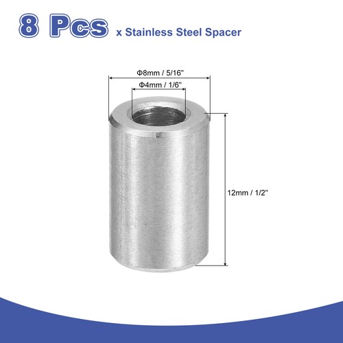 8Pcs Stainless Steel Spacers 8mm OD x 4mm ID x 12mm Length for M3 Screw ...
