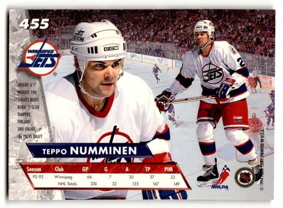 1993 Ultra #455 Teppo Numminen Winnipeg Jets Hockey Cards EX/NM ID ...