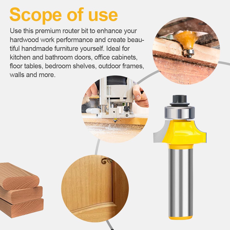 6X 1/2" Shank Round Over Router Bits Set R1/8-R1/2 Corner Forming ...