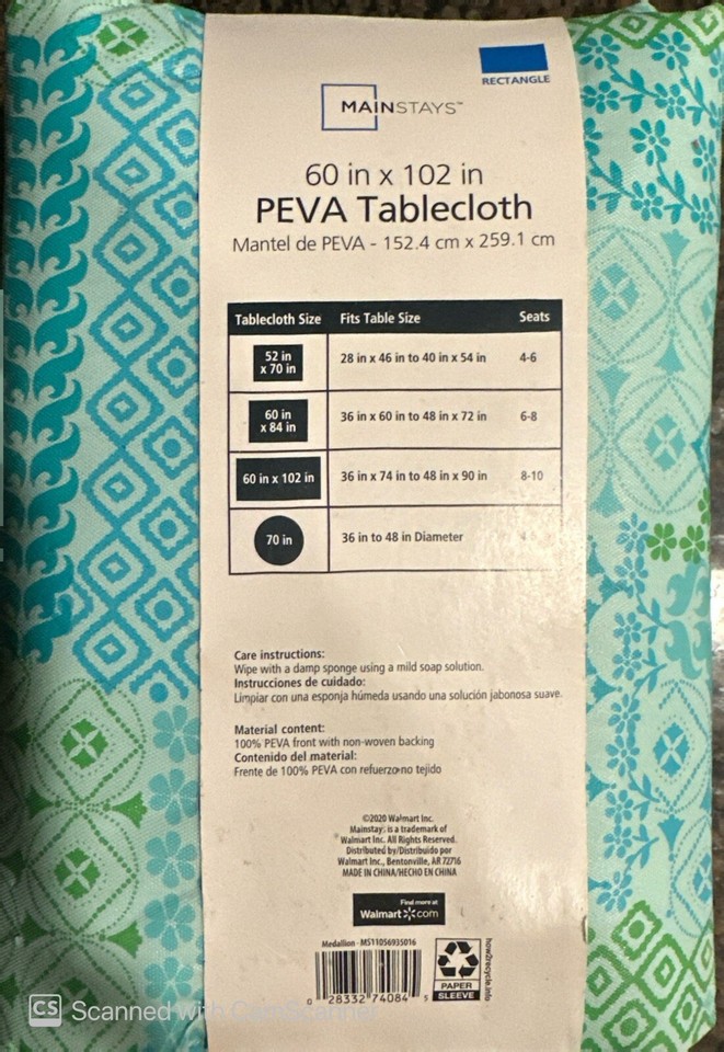 NEW Medallion Teal White PEVA Vinyl 60 x 84 Rectangle Tablecloth Indoor ...