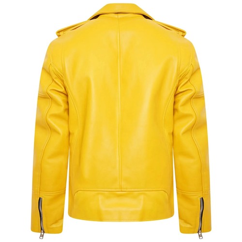 Men's Real Leather Yellow Biker Jacket 100% Pure Lambskin Soft ...