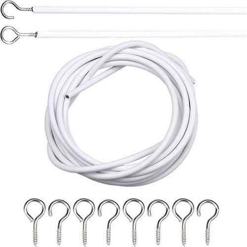 Net Curtain Wire Various Lengths with Screw Hooks and Eyes White Cable ...
