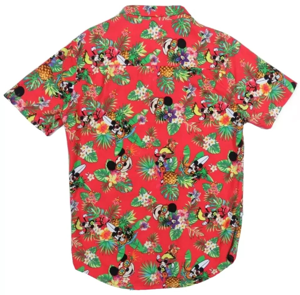 NWOT Disney Mickey Mouse Aloha Hawaiian Floral Surf Short Sleeve Button ...
