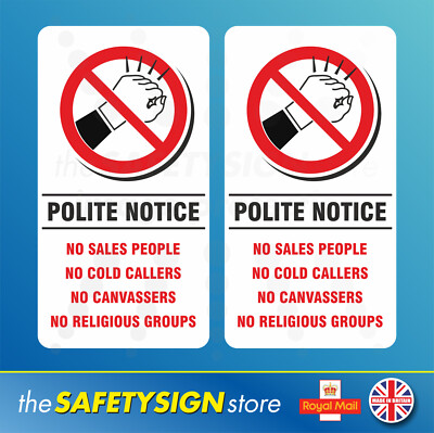 2x Stop Cold Calling Door Stickers Religious No Canvassers Callers ...