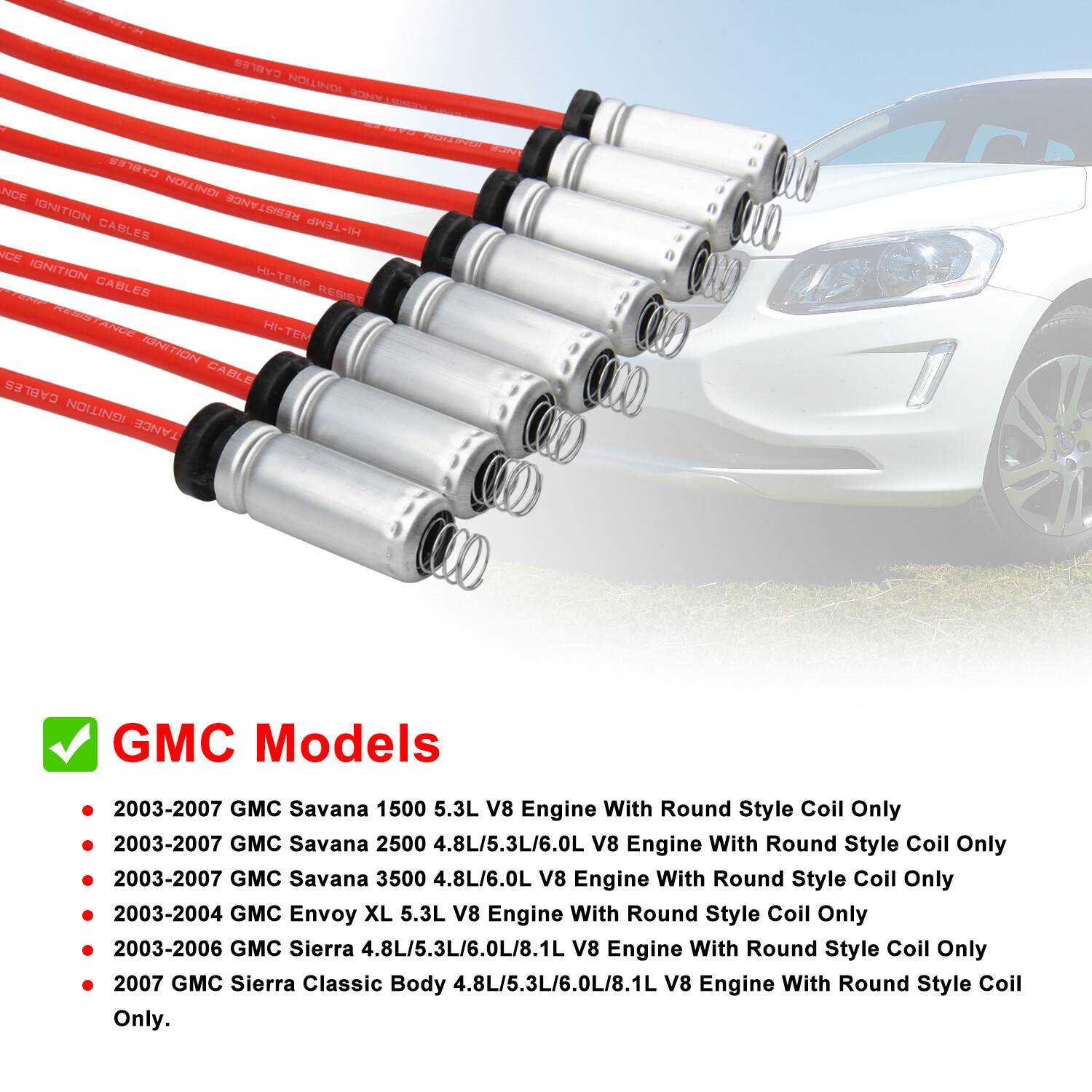8X Spark Plug Wires w/ Heat Shield For Chevy GMC 99-06 LS1 VORTEC 4.8L ...
