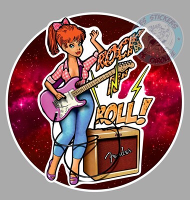 STICKER PIN UP PINUP MUSIQUE AUTOCOLLANT STYLE MUSICAL ROCK N'ROLL ROLL ...