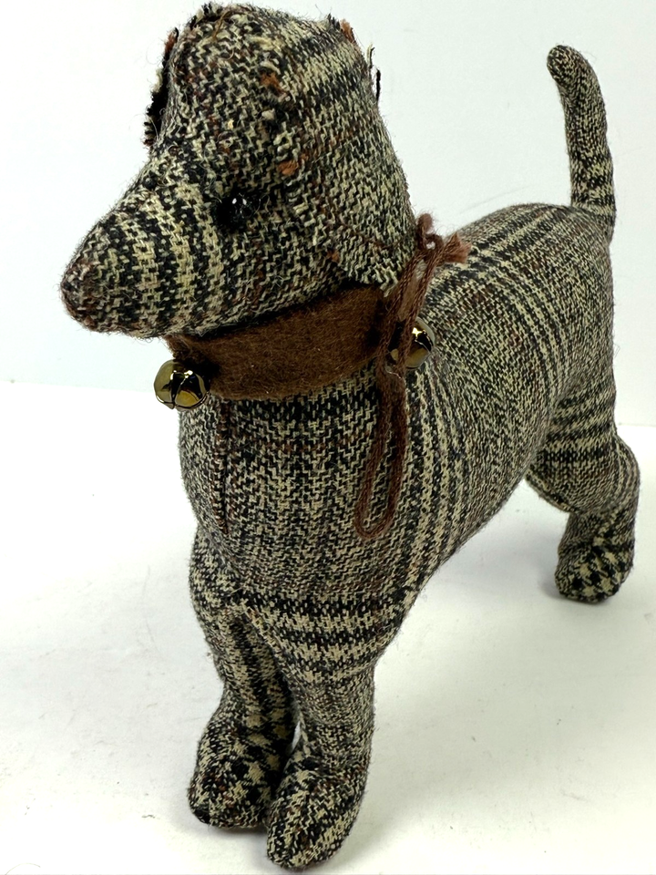 Vintage Handmade Wool Tweed Dog Figurine w/ Jingle Bell Collar – 8 ...