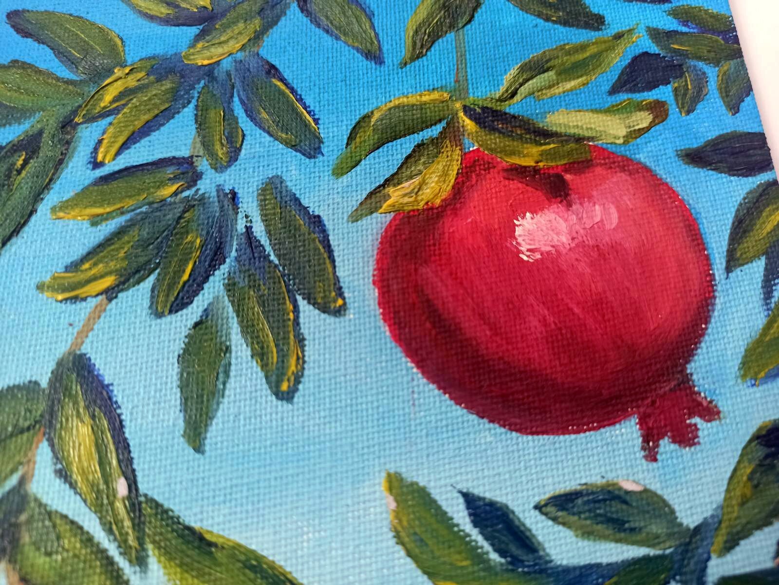 Pomegranate on branch original oil painting Fruit Food wall art 8x12in ...