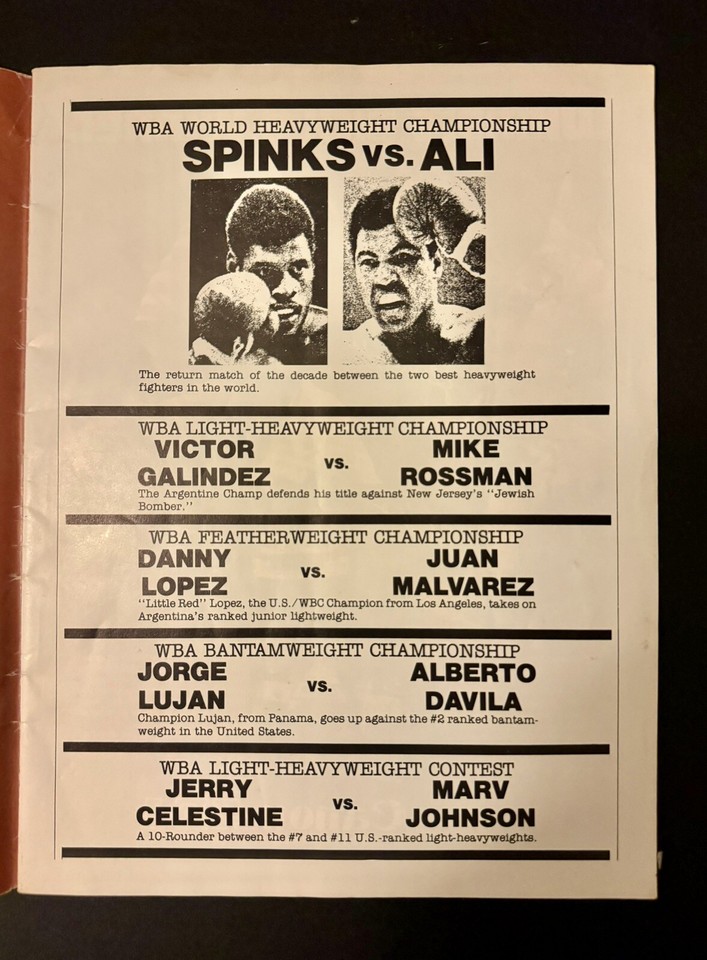 Boxing Program Muhammad Ali vs Leon Spinks • September 1978 | eBay