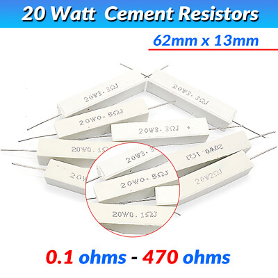 20 Watt Wire wound Cement Resistors Ceramic 0.1 ohms to 470 ohms ...