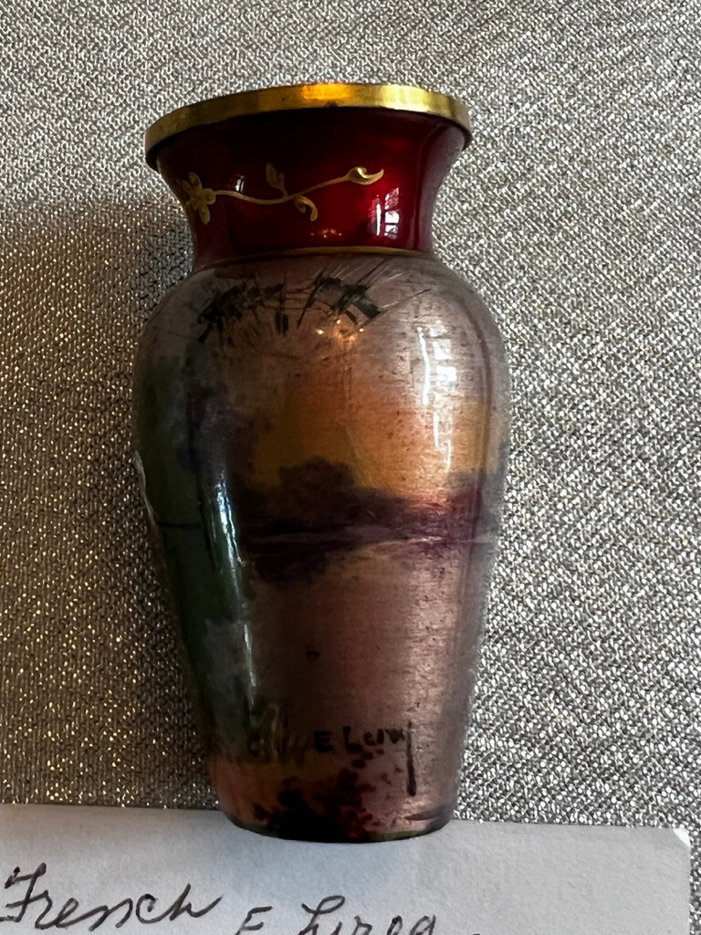 vtg antique mini miniature enamel hand painted French art glass vase 2. ...