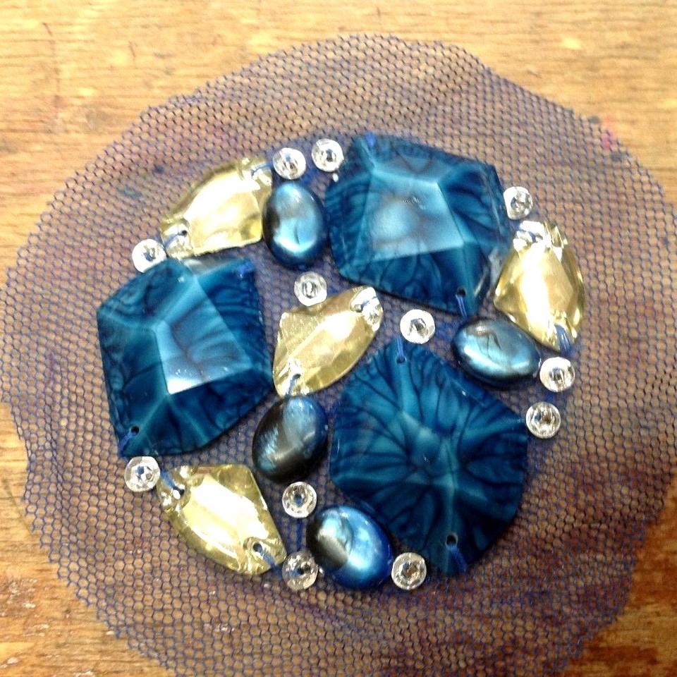 Applique Tri Stone Discs 2.5" Hand Sewn Beads 1pc Netting | eBay