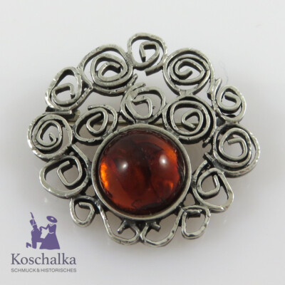 Vintage 835er Silber Designer Brosche mit Bernstein, um 1970 (12177EB ...