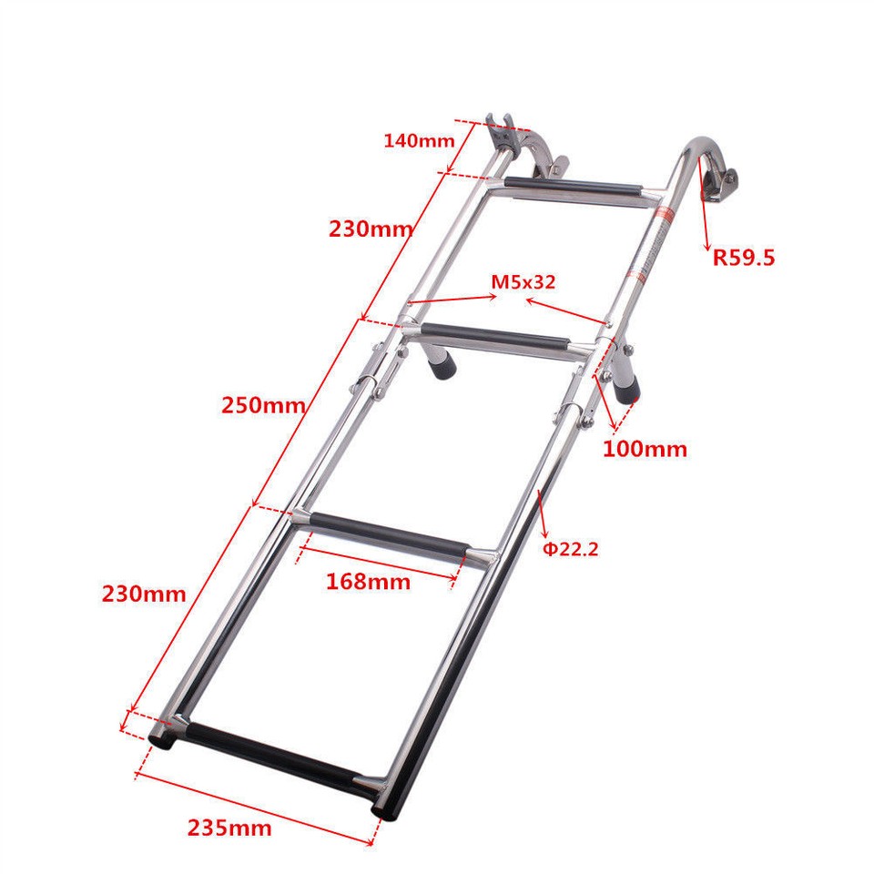 4 Steps Boat Ladder Stainless Steel Boarding Stern/Transom Mount ...