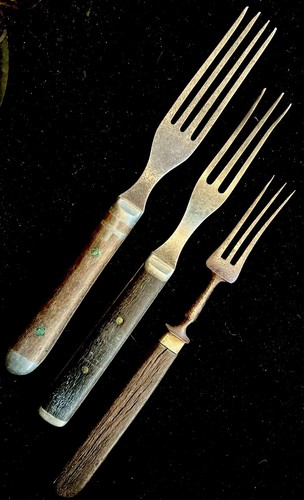 Lot of 3 Dug Civil War Forks 3 & 4 Tine Cross Inlay Nailed Handle Cap ...