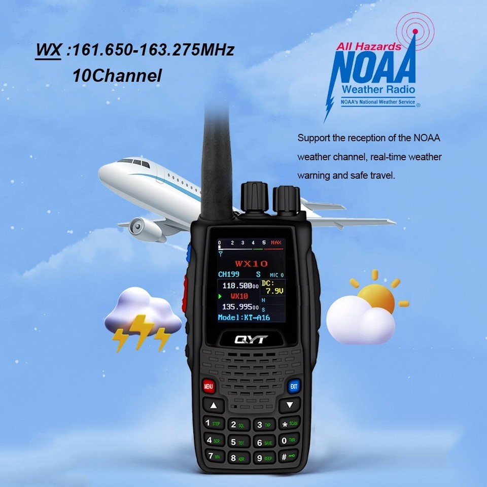 KT-A16 Air Band Transmitter 6W 10 NOAA Weather forecast Channels 2-Way ...