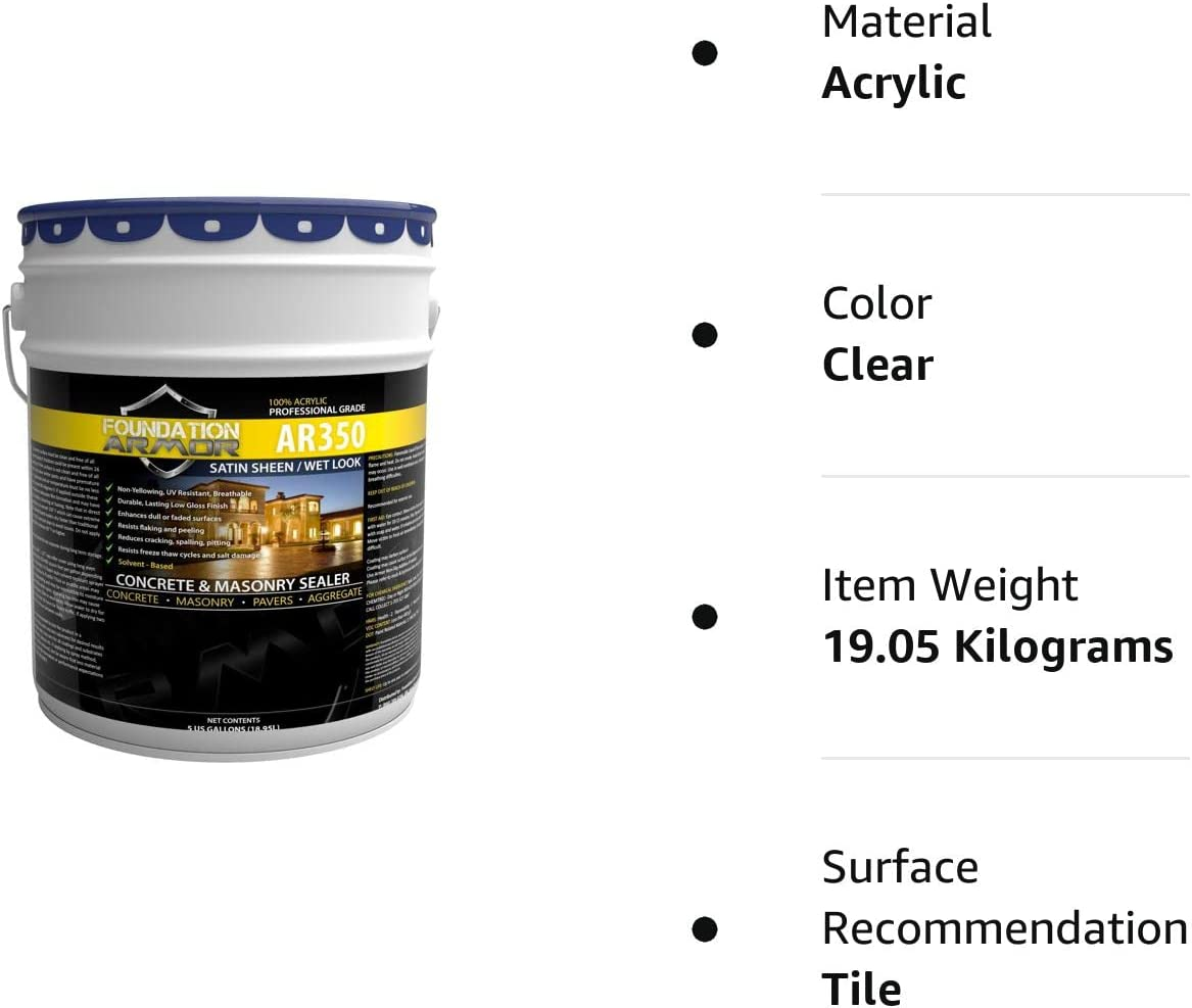 5 GAL Armor AR350 Solvent Based Acrylic Wet Look Concrete Sealer and ...