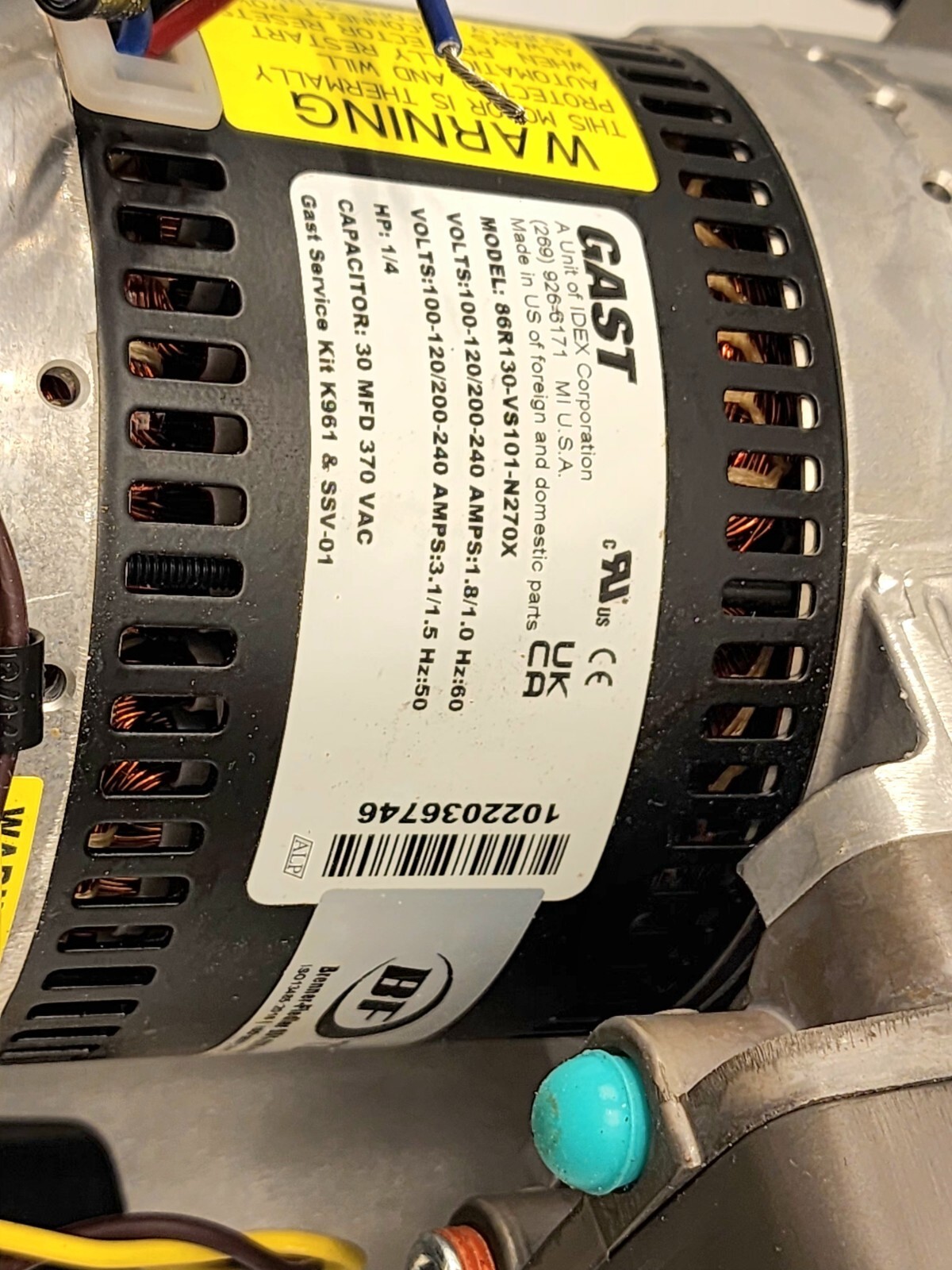 Gast 86R130-VS101-N270X Vacuum Pump/Air Compressor | eBay