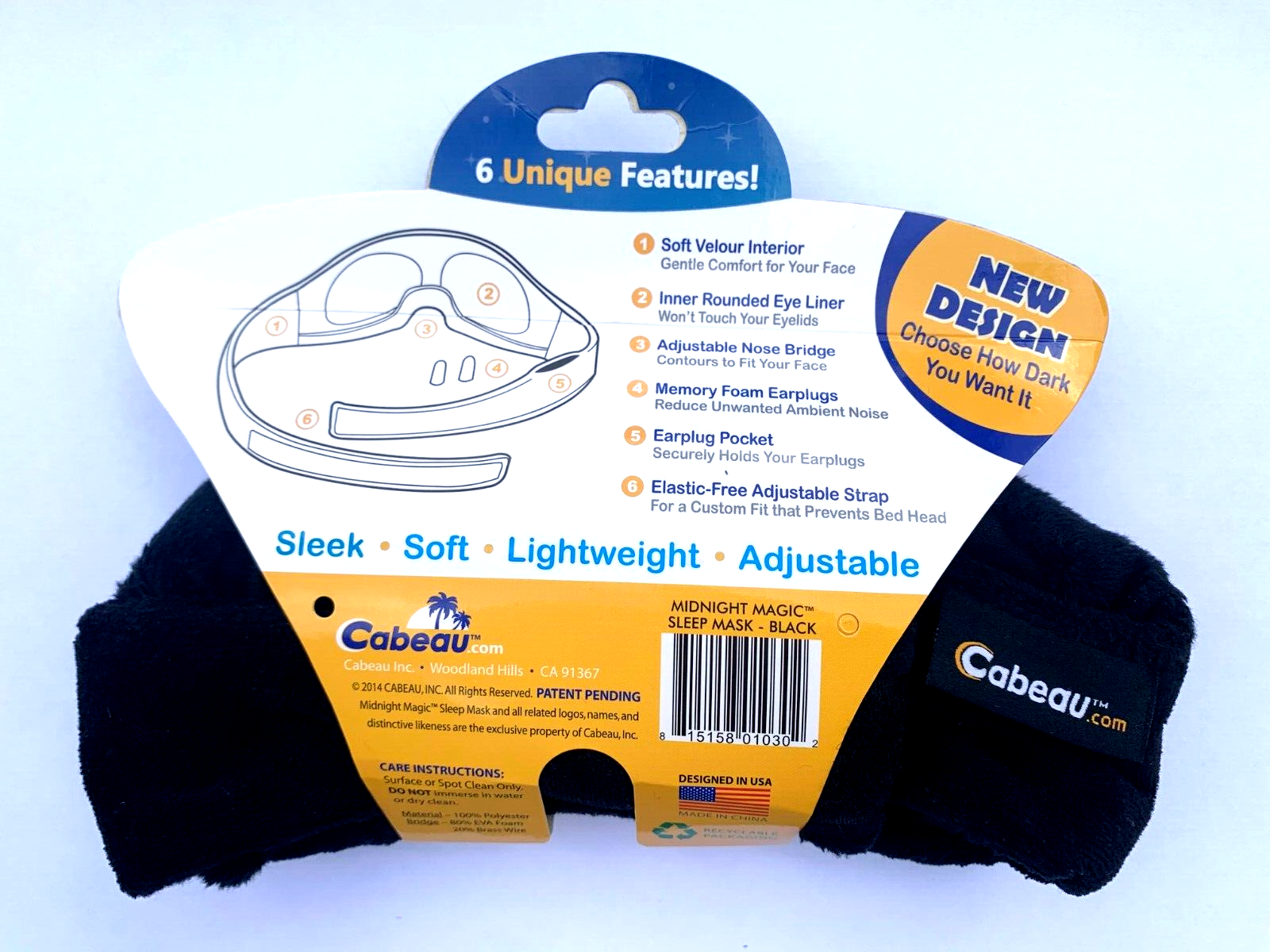 Cabeau Midnight Magic Adjustable Sleep Mask Black Travel Comfort with ...