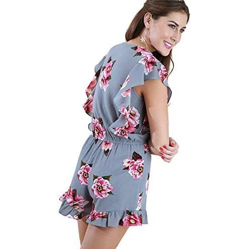 Umgee Women's Floral Surplice Ruffle Romper - Small, Grey Floral NWT | eBay