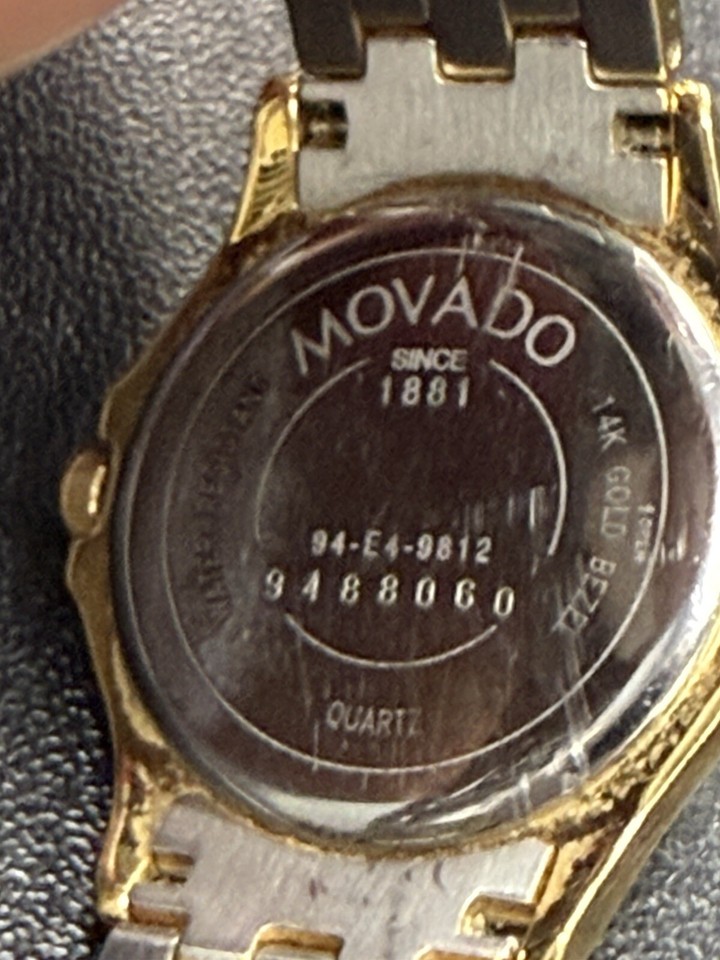 Ladies Movado Folio Gold-Tone Watch Diamond & 14K Bezel Model 94 E4 ...