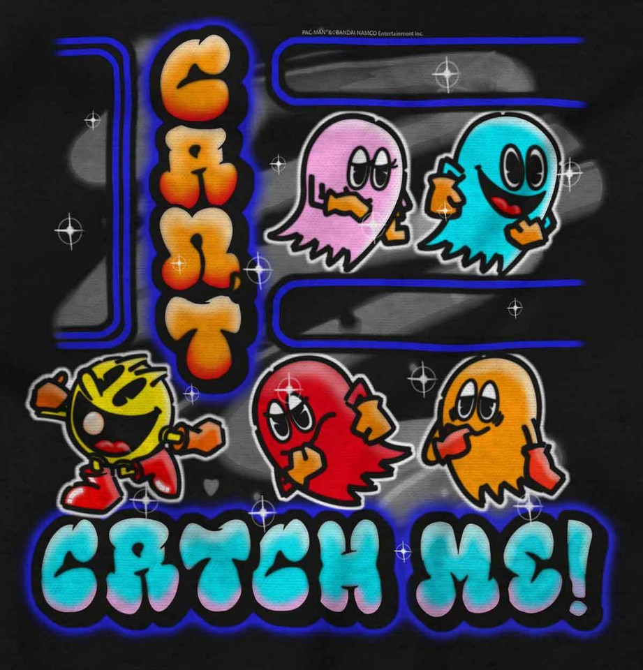 Retro PACMAN Game Airbrushed Can't Catch Me Long Sleeve Tshirt for Men ...