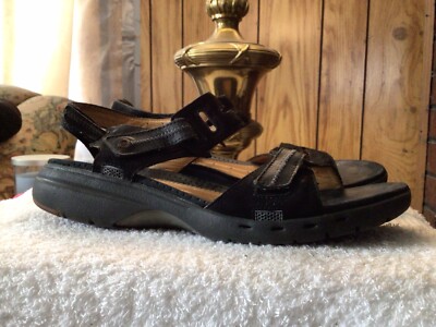 Womens Clarks Un Structured Black Leather Sandal Shoes Size 9.5 M | eBay