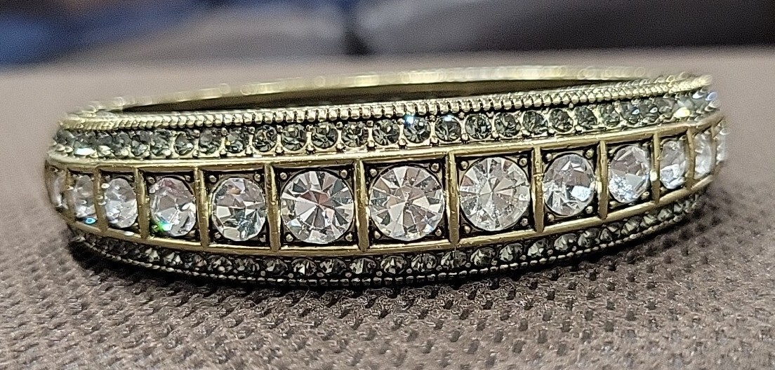 Heidi Daus Hinged Bangle Bracelet Bronze Tone White & Gray Crystals 7 ...