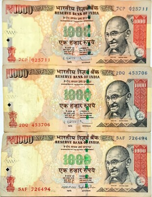 INDIAN 1000 RUPEE NOTES INDIAN CURRENCY ~ GANDHI OIL RIG UNC INDIAN ...