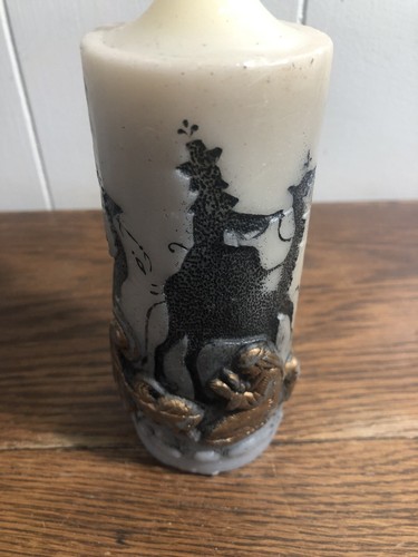 Vtg HOLIDAY ELEGANCE 6" Pillar Candle Christmas NATIVITY Raised Design ...