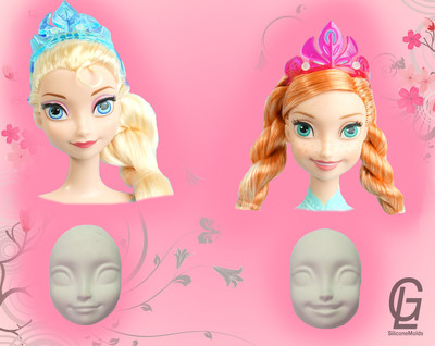 Face head Anna Elsa silicone mold Frozen mould barby girl fondant cake ...