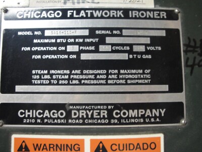 Chicago flat work ironer model SA18-110-F, excellent working condition ...