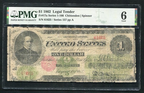 FR. 17a 1862 $1 ONE DOLLAR LEGAL TENDER UNITED STATES NOTE PMG GOOD-6 ...