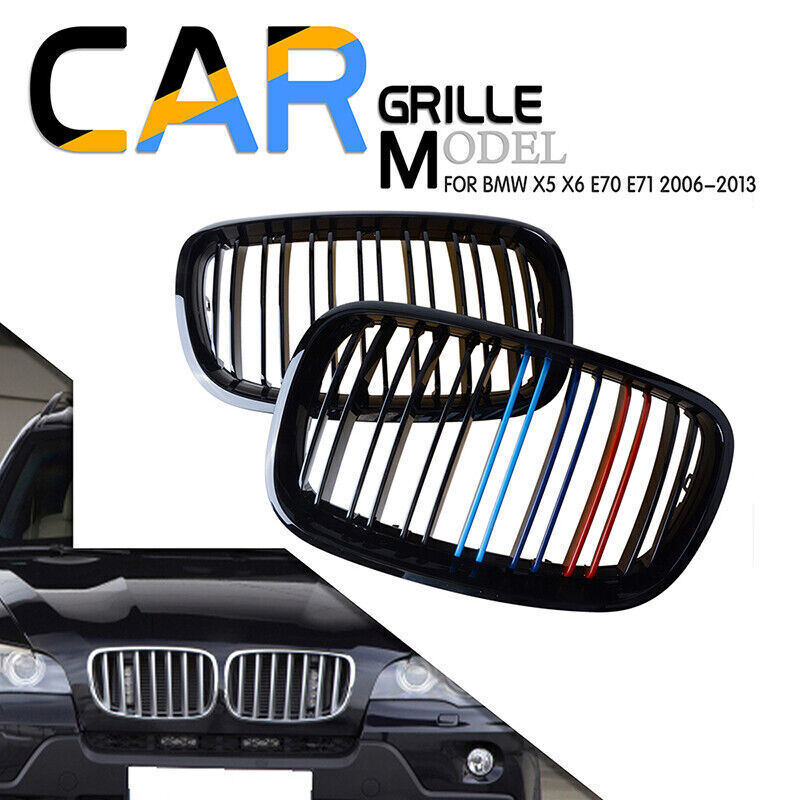 Gloss Black M Color Front Kidney Grill Double Slat For BMW X5 X6 E70 ...