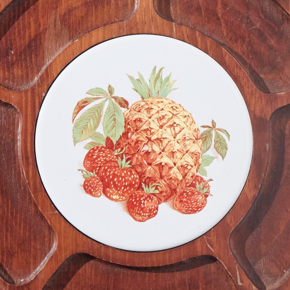 Vintage Rustic Wood Sectioned Round Cheese Charcuterie Board Fruit Tile ...