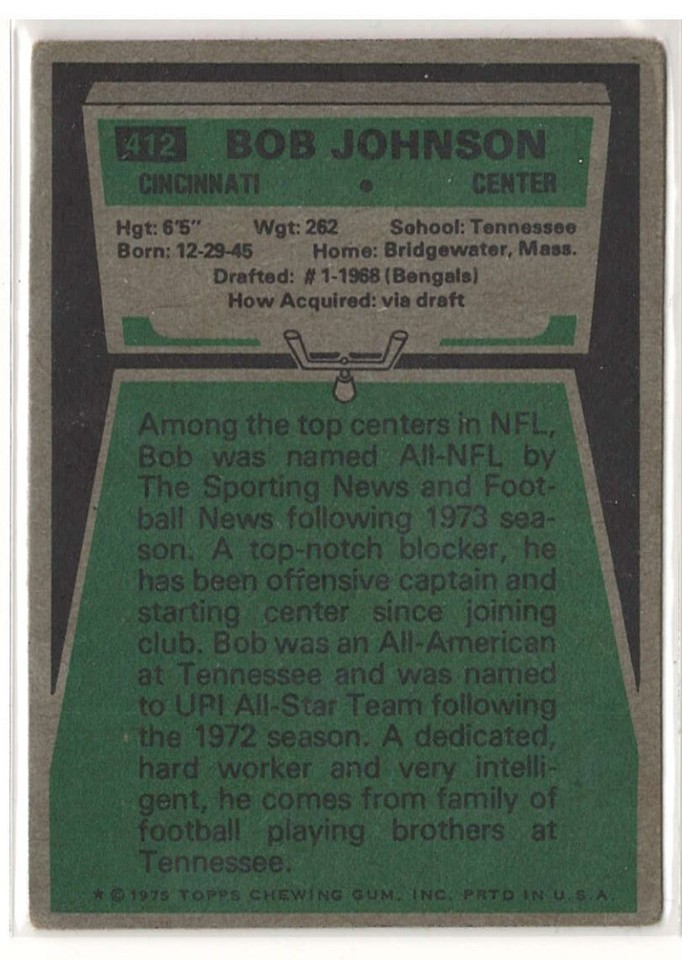 1975 Topps Football #412 Bob Johnson Cincinnati Bengals | eBay
