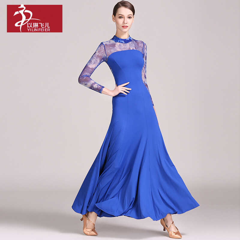 Women Elegant Long Sleeve Modern Dance Dress National Standard Dance ...
