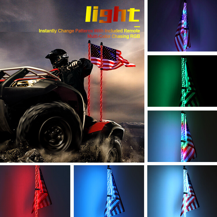 6FT Spiral LED Whip Antenna Flag Pole Light Chasing Color For ATV UTV ...