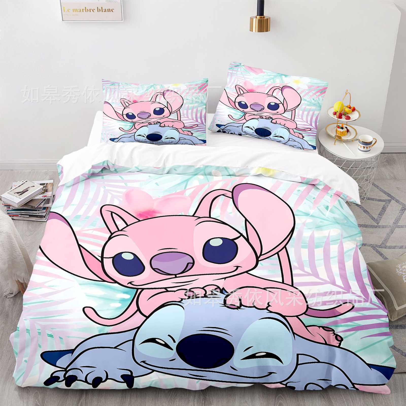 Lilo Stitch Angel Floral Duvet Cover+Pillowcases Single Double Queen ...