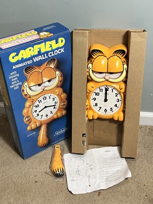 Vintage 1978 Garfield Sunbeam Wall Clock With Pendulum Tail Moving Eyes ...