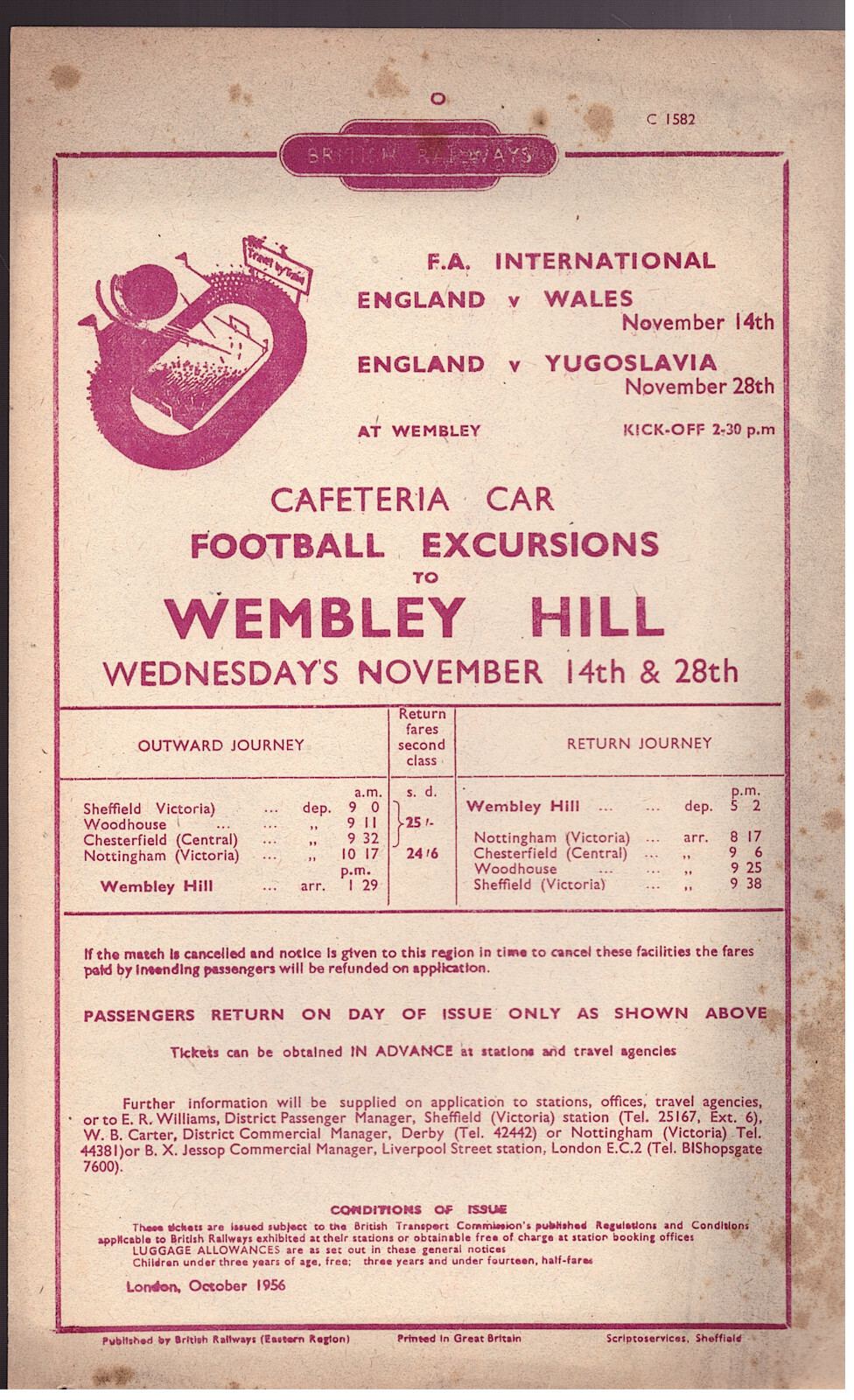 British Railways 1956 Football Excurison Train Handbill - Wembley Hill ...