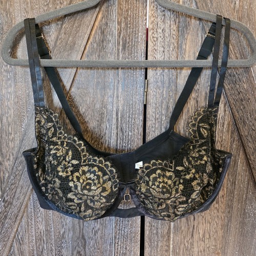 Cacique Bra Size 38F Black & Gold Lace Sparkly Underwire Unlined ...