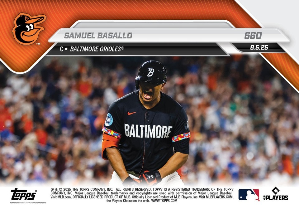 2025 Topps Now Card # 660 SAMUEL BASALLO 1st WALK OFF HOMER HR PRESALE ...
